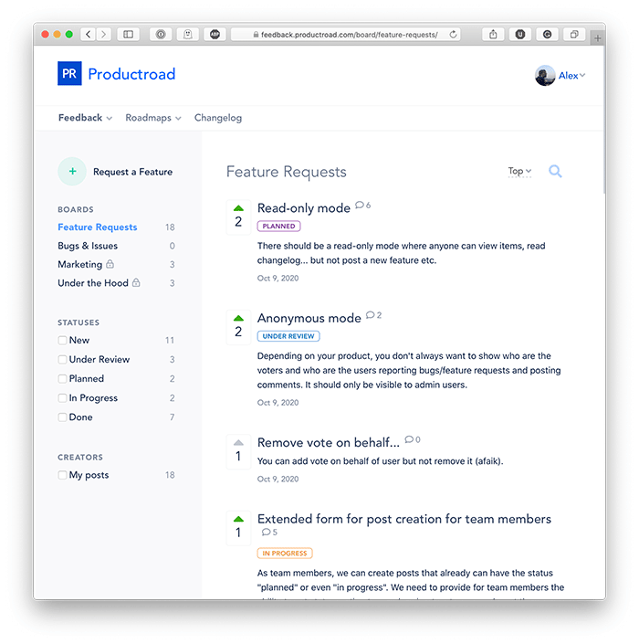 UserVoice Alternative - Productroad
